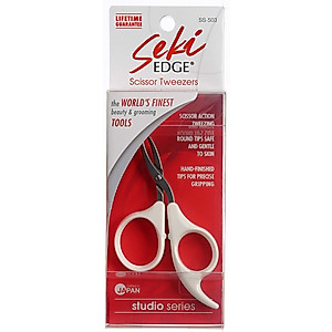 Seki Edge Scissor Tweezers (SS-503) - Stainless Steel Tweezers for Eyebrows With Scissor Action - Precision Tweezer with Round Safety Tips to Grip Fine & Thick Hairs - For Women & Men - Made In Japan