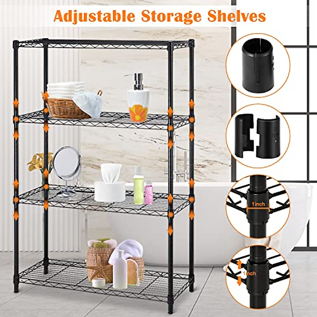YIQIEDEY Storage Shelves 4 Tier Shelving Unit with Feet NSF Heavy Duty Height Adjustable Large Metal Shelves for Storage Commercial Grade Steel Utility Layer Shelf 1000 LBS Capacity-14x36x54 (Black)