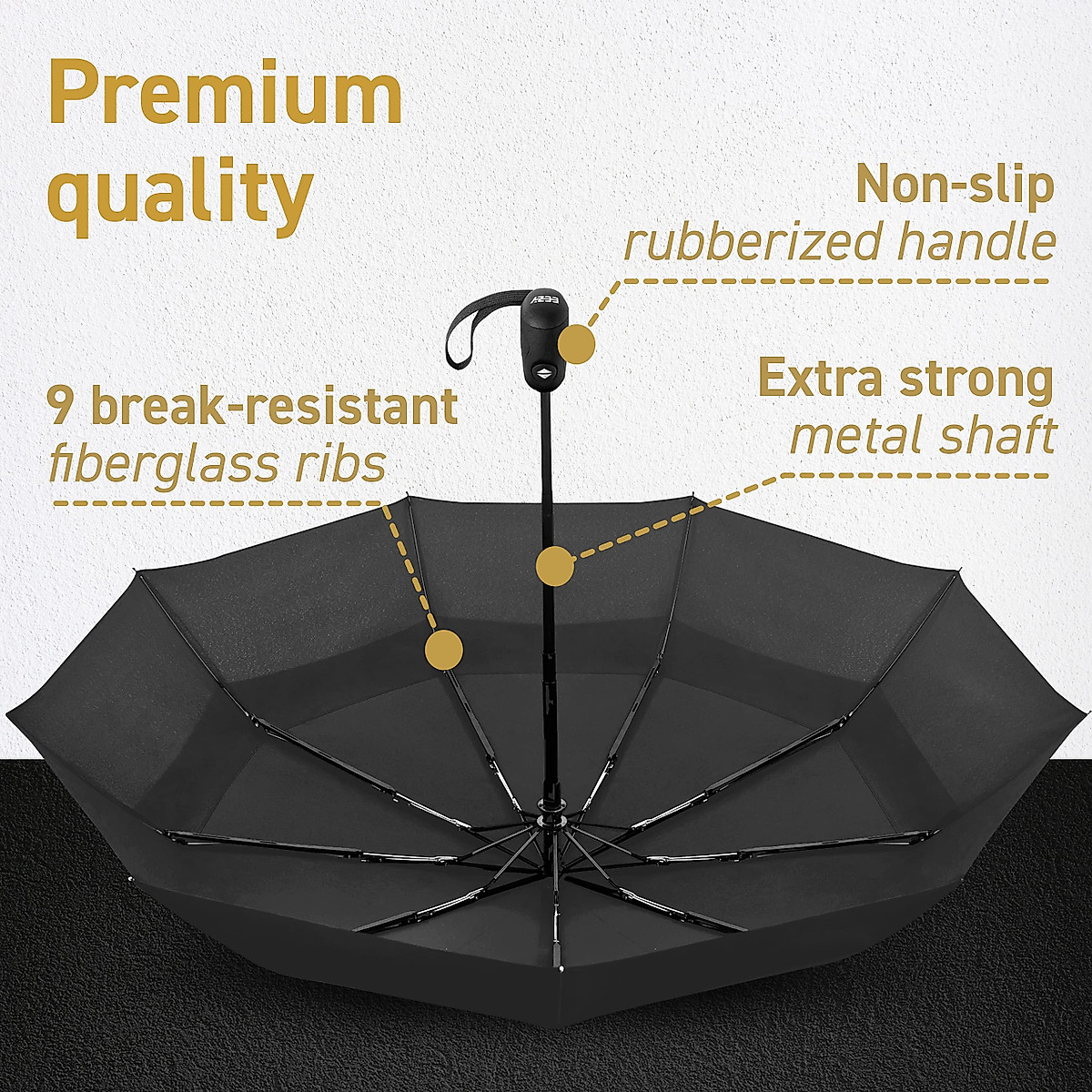 ﻿EEZ-Y Travel Umbrellas for Rain - Wind Resistant w/Open Close Button - Black