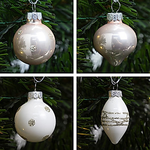 KINGYEE Miniature Ornaments and Tree Topper White and Pink Christmas Mini Glass Tree Decorations Set of 15 for Tabletop Desktop Tree Wedding Centerpiece