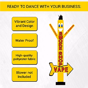 20ft Vape Smoke Shop Air Inflatable Tube Man Dancer with Arrow | Eye-Catching Hookah Hand Pipes Sky Wacky Waving Ultimate Brand Visibility | Both Side Printed Yellow | Cmpt. 18-inch (Without Blowers)