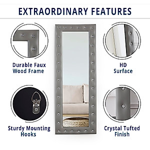 Crystal Tufted Floor Mirror Full Length, 63"LX22"W Wall Mirror Full Length, Standing Mirror Full Length, Full Length Wall Mirror With Faux Wood Frame, Full Length Mirrors for Bedroom - Gray