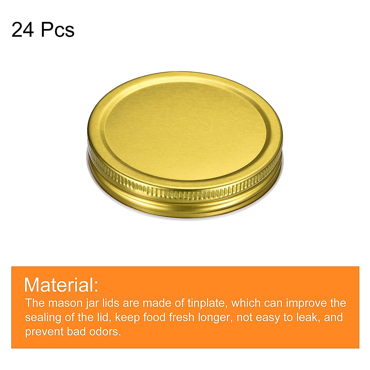 uxcell Mason Jar Lids, 24 Pcs - Tinplate Canning Lids Wide Mouth Leak Proof Fits Storage Jars (Gold)