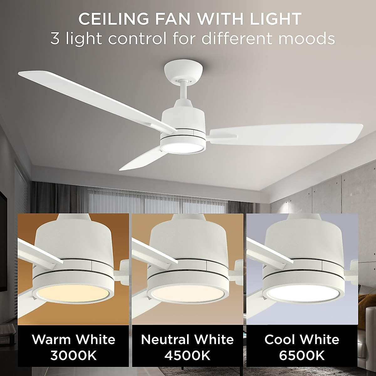 TALOYA 2 Pack 52 inch Ceiling Fans with Lights,Quiet Ceiling Fan with Reversible DC Motor and Remote for Home, White/Oak Finish