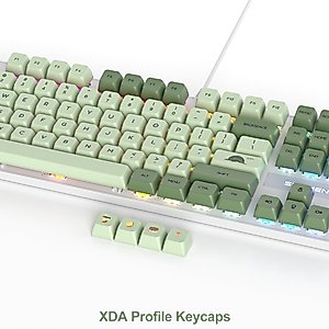 Fogruaden Full Size Mechanical Keyboard, Green Matcha Keyboard, Wired USB 104 Keys RGB Backlit Gaming Keyboard with Number Pad, Red Switches, NKRO Mechanical Keyboard for Windows Laptop PC Gamer