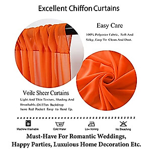 Orange Chiffon Backdrop Curtain 10FT Sheer Curtains 2 Panels 29x120-Inch Chiffon Fabric Drapes for Wedding Ceremony Voile Curtains Photography Backdrop Drapes Party Stage Decoration
