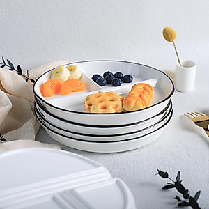 Bicuzat 1 PCS Ceramic Portion Control Plate Divided Dish for Healthy Eating and Weight Loss Divided Dessert Plate Salad Plate Dinner Plate-White-8 Inch