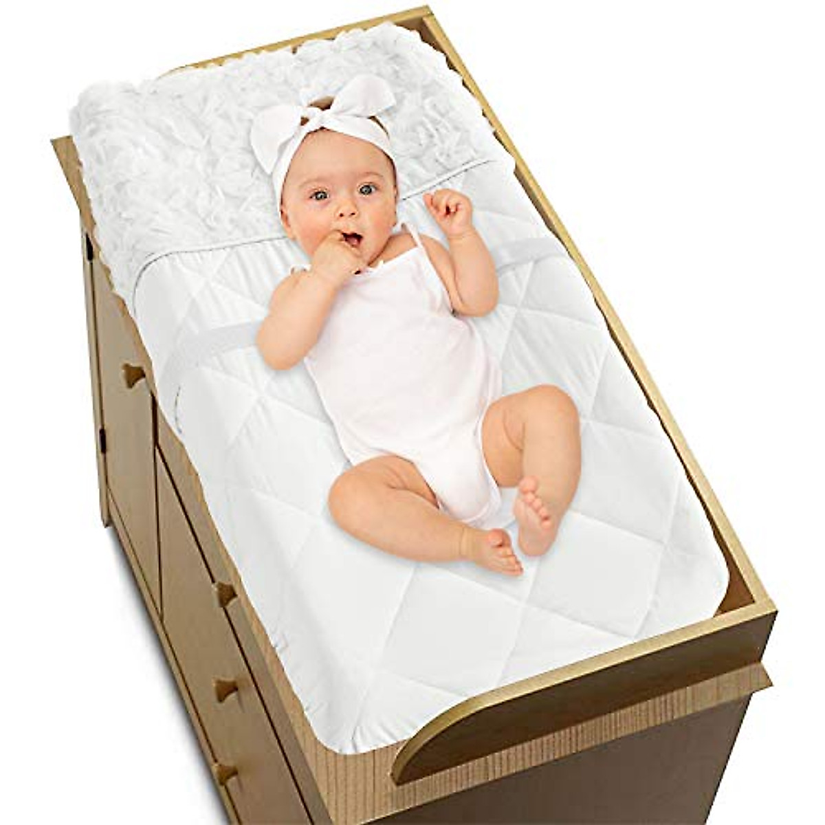 Sweet Jojo Designs White Floral Rose Girl Baby Nursery Changing Pad Cover - Solid Flower Luxurious Elegant Princess Vintage Boho Shabby Chic Luxury Glam High End Roses