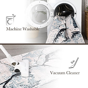 LUXLOOM Washable Rugs 9x12 Rug for Bedroom Modern Living Room Rugs Contemporary Blue Rug Abstract Large Area Rug Non Slip Throw Rugs Stain Resistant Carpet for Nursery Office Dining Room 9'x12' Blue