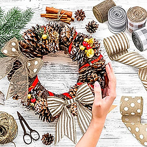 6 Rolls 30 Yards Christmas Buffalo Plaid Ribbon Wired Edge Ribbons Burlap Ribbon White Plaid Stripe Gray Ribbon for Christmas party supplies DIY Wrapping Wreath Bow Craft Decor, 2.5 Inch(Fresh)