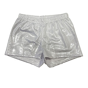 KKmeter Kids Girls Metallic Ballet Dance Booty Shorts Sports Gymnastics Yoga Workout Cycling Running Activewear Shorts (Silver, 11-12)