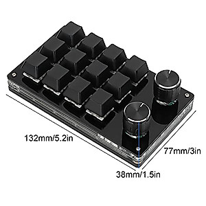 Cuifati One Handed Macro Mechanical Keyboard, 12 Key Mini Programmable Micro Keyboard, Fully Programmable Keys and 2 Knob, for, for Vista, for, for Macos(Full Black)