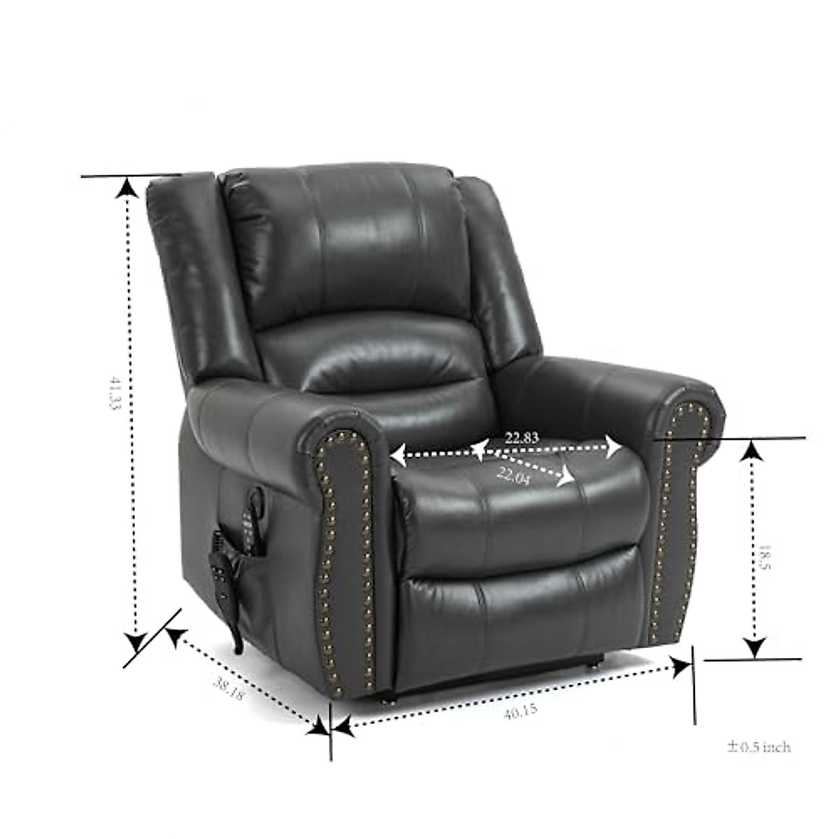 Electric Lift Chair Power Recliner,Reclining Lifting Single Sofa Armchair with Heat and Massage,Heavy Duty Dual Motor Faux Leather Upholstery Lazy Lounge Couch w//USB Ports,Side Pockets&Nailed Decor