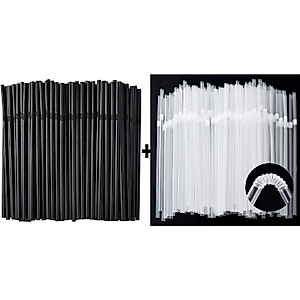 ALINK 500 Black Flexible Straws + 500 Clear Flexible Straws