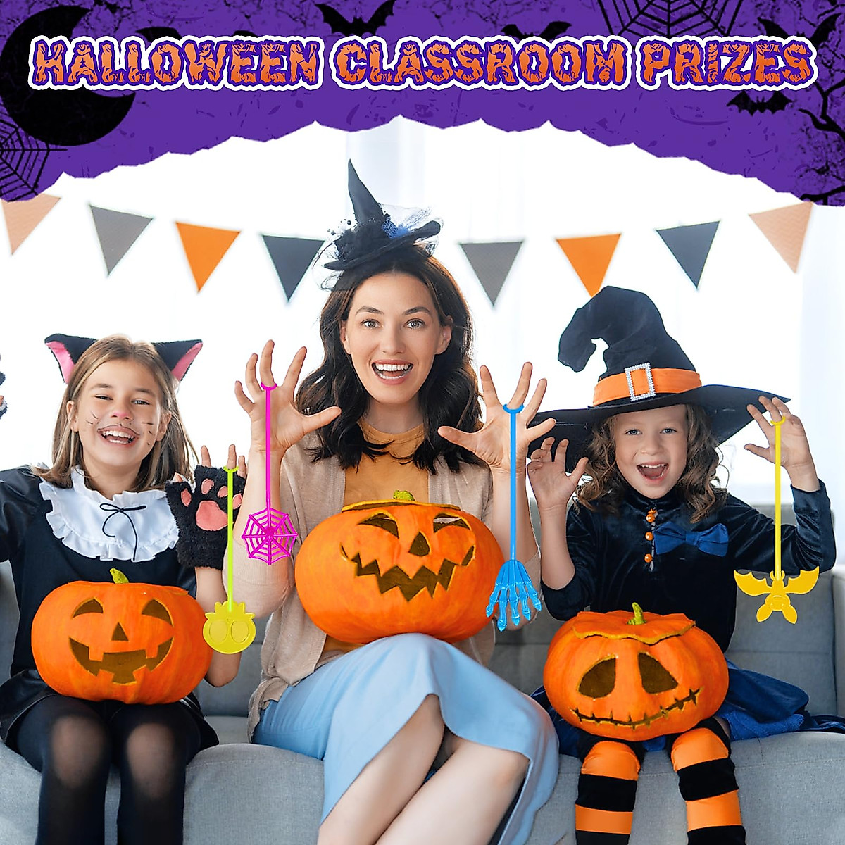 Halloween Sticky Hands Bulk 42PCS Halloween Party Favors for Kids Stretchy Halloween Sticky Hand Toy Halloween Goodie Bag Fillers Party Supplies Halloween Toys Classroom Prizes for Kids