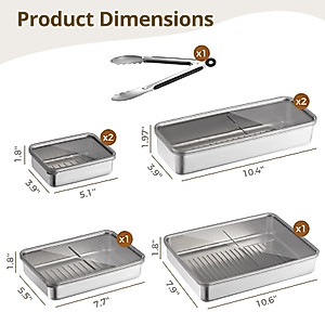 OMISTAR 6PCS Bacon Cheese Containers, 4 Sizes Stainless Steel Airtight Meat Containers, Dishwasher Safe Fridge Storage Containers for Fruit Lunch Storage with Lids Tongs