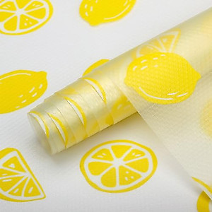 Cooyes Shelf Liner for Kitchen Cabinets Non-Adhesive Drawer Liner Non-Slip Refrigerator Liner - Best Shelf Liner, Fridge, Drawer, Cupboard Liner (Lemon,17.7 x 79 Inch)