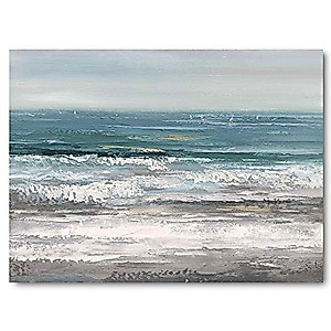 Yihui Arts Large Living Room Wall Arts Hand Painted Modern Abstract Seascape Canvas Oil Painting Ocean Beach Coastal Picture Artwork for Home Decor