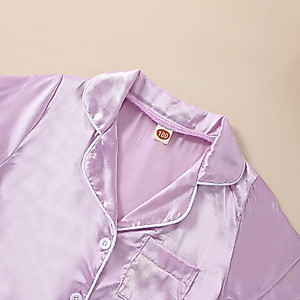 One opening Boy Girl Baby Pajamas Satin Toddler Pajamas Button Down Sleep Suit Kids Pajamas Set Boys Pajamas Girls Pjs (A-Purple, 6-12 Months)