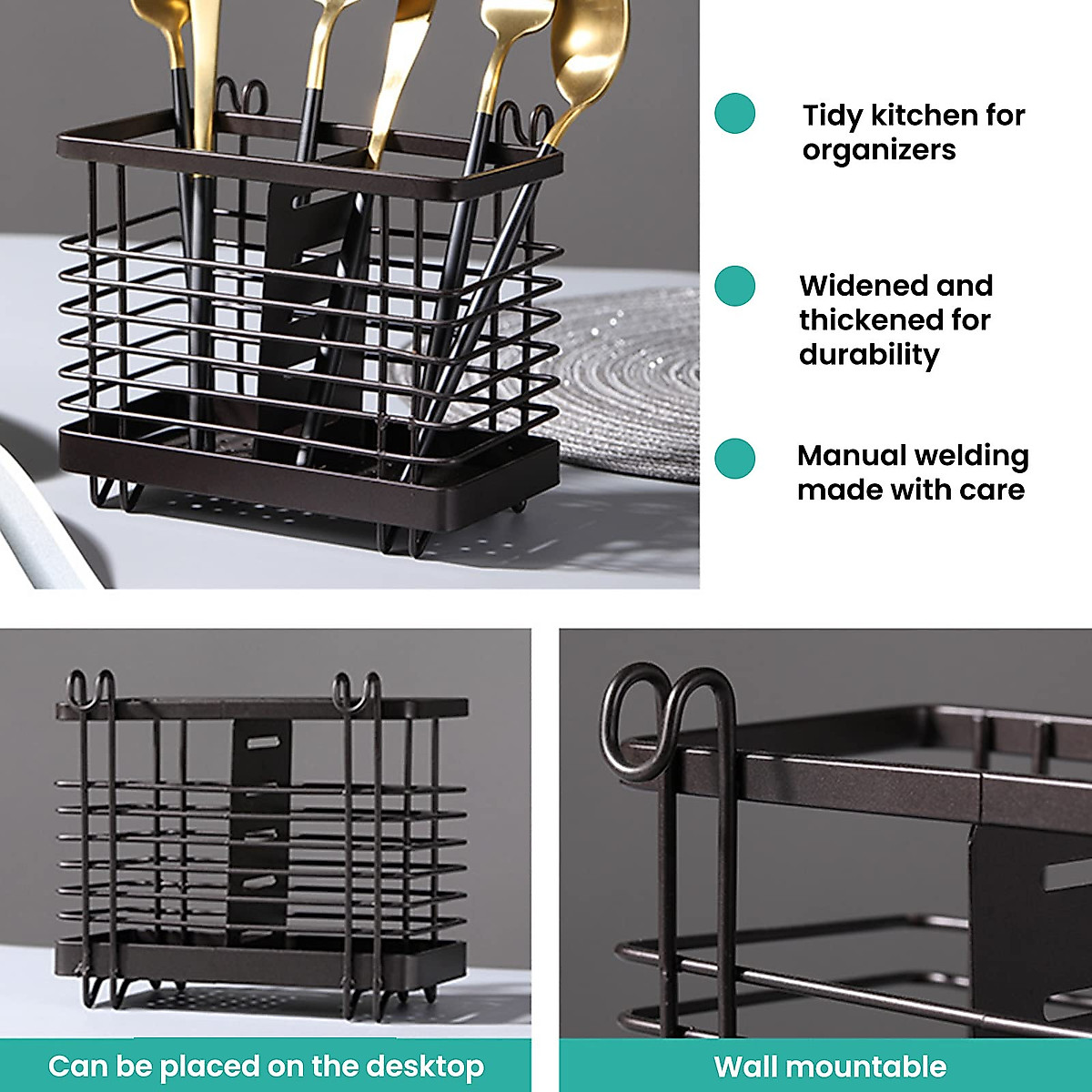 heylad Utensil Holder for Kitchen Counter- 8.1" x 4.2" x6.9" Large Utensils Holder For Farmhouse Cooking, Utensil Caddy Spatula Holder (2 Compartments )