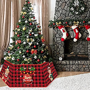 DmHirmg Christmas Tree Collar,Red and Black Christmas Tree Collar for Artificial Trees,Hexagonal Base Tree Skirt with 6 Different Patterns for Christmas Decorations Holiday Party