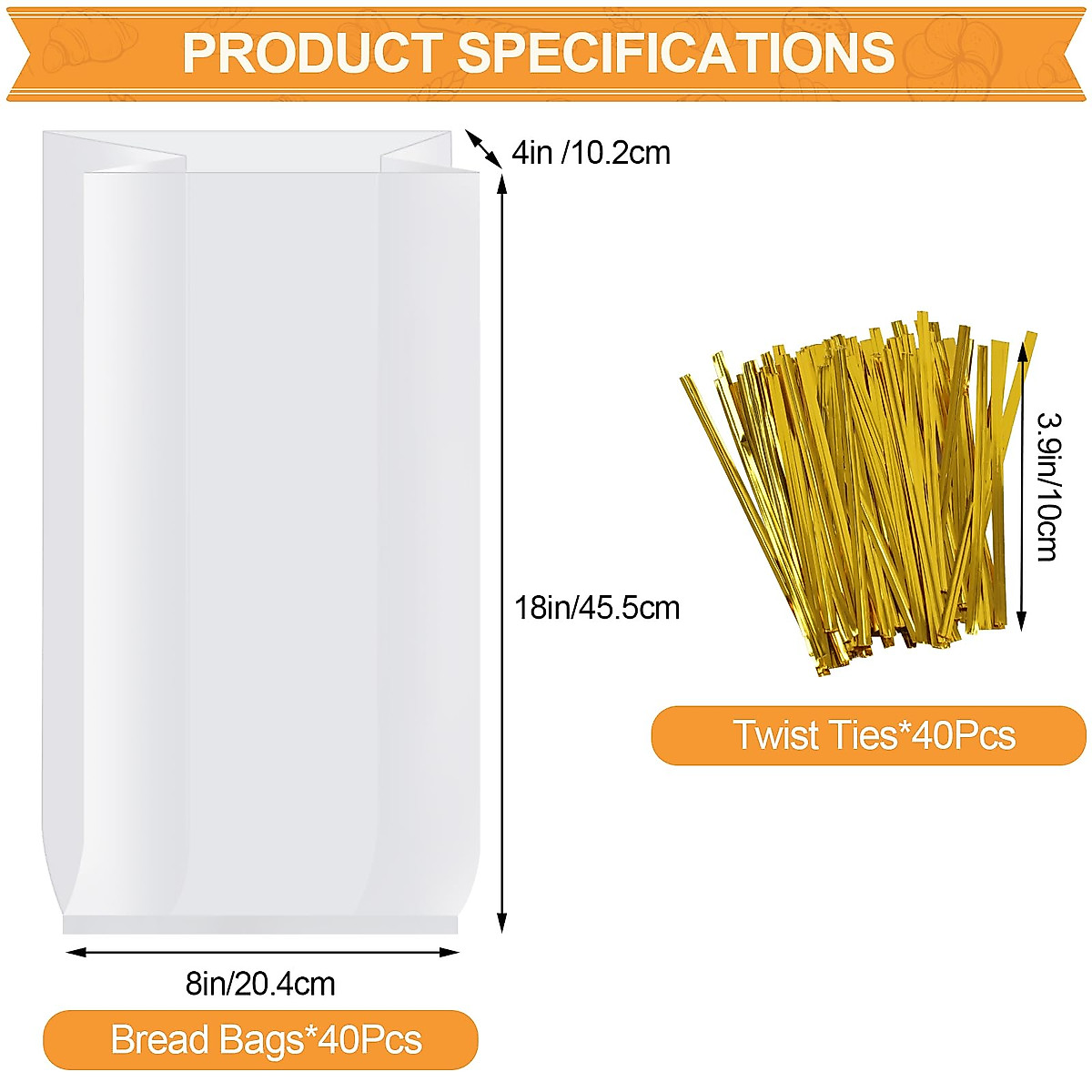 vivinin 70 Pack Bread Bags & 100 Pack Ties, 8" x 4" x 18" Clear Bread Bags for Homemade Bread, Reusable Plastic Bread Bags, Bread Loaf Bags, Bread Storage Bags for Bakers, Bakery Owners