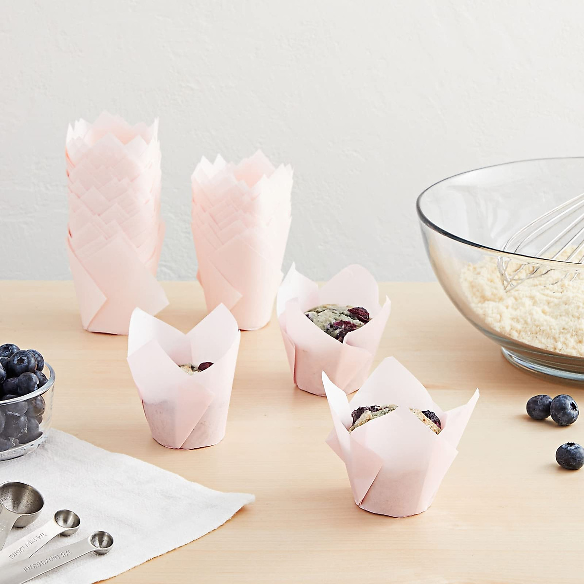 100 Pack Tulip Pink Cupcake Liners, Medium Baking Cups, and Muffin Wrappers, Perfect for Birthday Parties, Weddings, Baby Showers, Bakeries, Catering, Restaurants