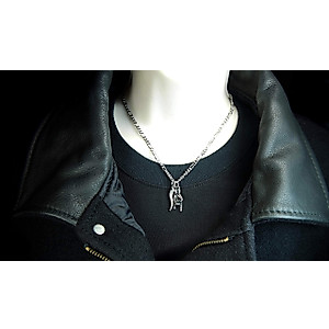 Mano Cornuto and Cornicello combo Necklace, on 24" Figaro Chain, Portafortuna Italian Lucky Hand Horn Anti Evil Good Luck Protection Amulet Charms, Pure 304 Stainless Steel Waterproof, Hypo-Allergenic