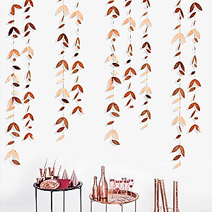 52 Ft Rose Gold Party Decorations Leaf Garland Kit Paper Hanging Gold Leaves Streamer Banner for Rose Gold Birthday Baby Shower Wedding Engagement Bridal Shower Showcase Garden Party Decor (4 Packs)