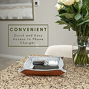 Leather Valet Tray for Men and Catchall Tray | Leather Tray w/Charger Slot | Mens Valet Tray | Catch All Tray w/Felt Interior | Leather Catchall Key Tray | EDC Tray for Men and Everyday Carry Tray