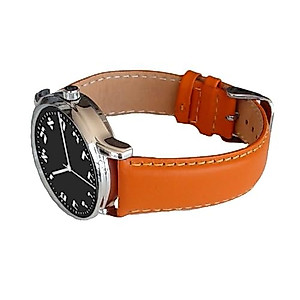 Hebrew Numbers Watch Has Large Size Polished Chrome Case with Black Dial and Orange Stitched Leather Strap