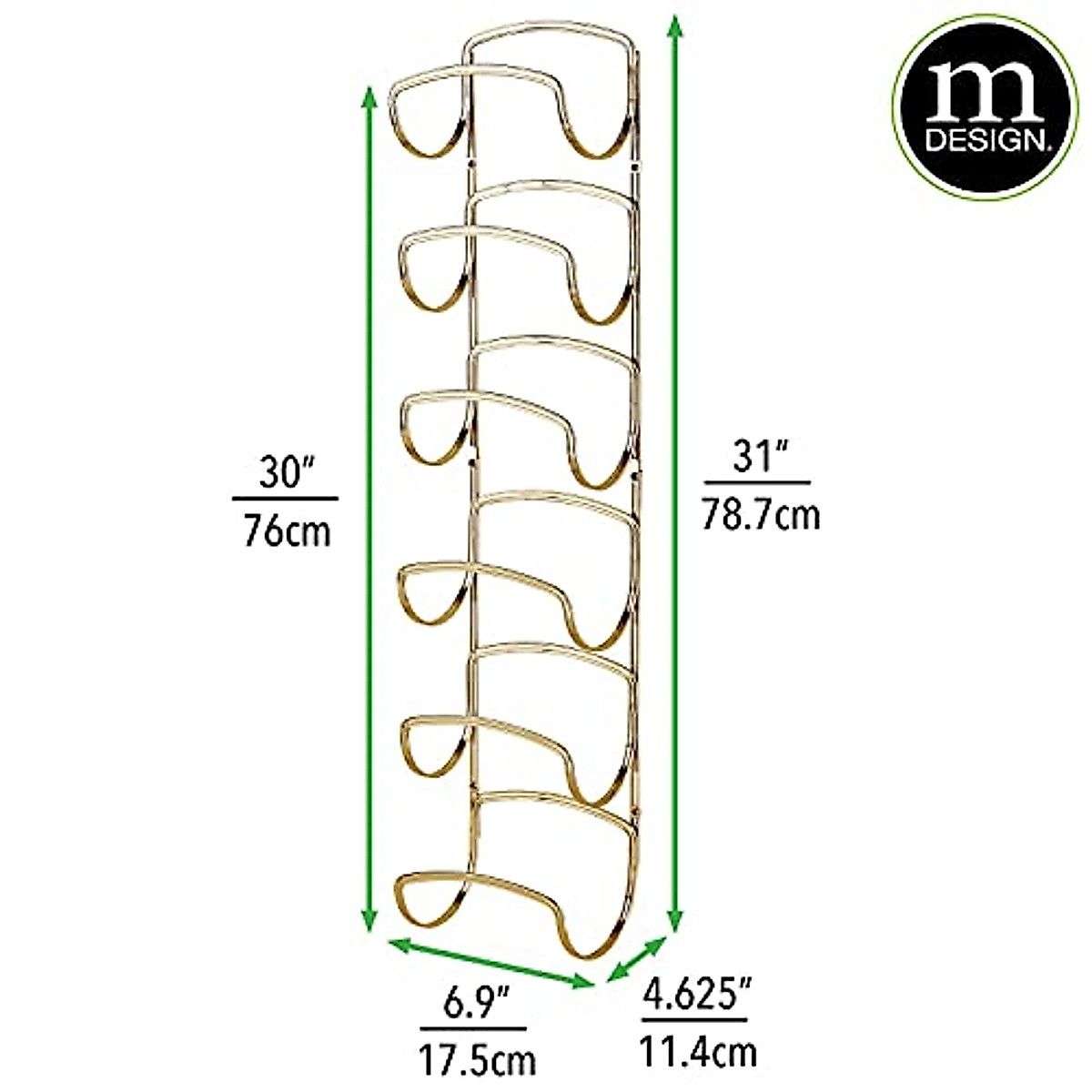 mDesign Steel Towel Holder for Bathroom Wall - Wall Mounted Organizer for Rolled Towels and Bath Robes - Six Level Wall Mount Towel Storage Rack - Bathroom Towel Organizer, Hyde Collection, Soft Brass