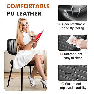 Sweetcrispy Dining Chairs Set of 4, Upholstered Mid Century Modern Kitchen Dining Room Accent Chairs with Faux Leather Cushion Seat & Metal Legs for Kitchen, Living Room - Black