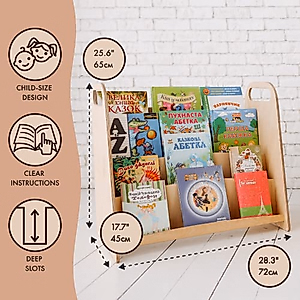 Goodevas Wooden Book Shelf Organizer & Toy Storage for Kids - Wood Book Case & Toy Stand Bookcase for Toddler Room - Montessori Display Stand Bookshelf for Children Made in Ukraine