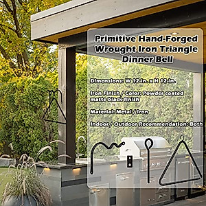 Blacksmith Iron Dinner Bell Hand Made 12“ Triangle Dinner Bell Heavy Duty Primitive Hand-Forged Wrought Iron Triangle Dinner Bell Iron Triangle Chime