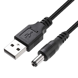 TENINYU USB 2.0 A Male to DC 5.5x2.5mm 5 Volt 24AWG DC Barrel Jack Power Cable 3FT, Black (Max 2.5 Ampere Power Cable, Center PIN Positive),2Pack