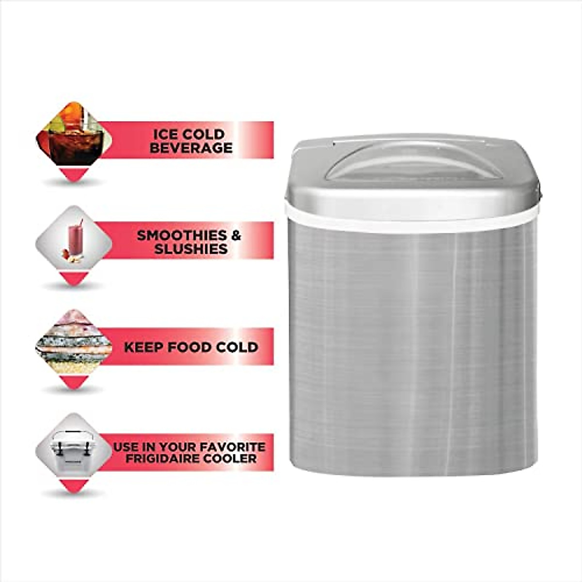 26 lb. Countertop Ice Maker, LED Control Panel Lets You Adjust Settings and Options, Integrated Bin Stores up to 1.5lb, Suitable for Restaurants, Kitchens, Etc, Stainless Steel