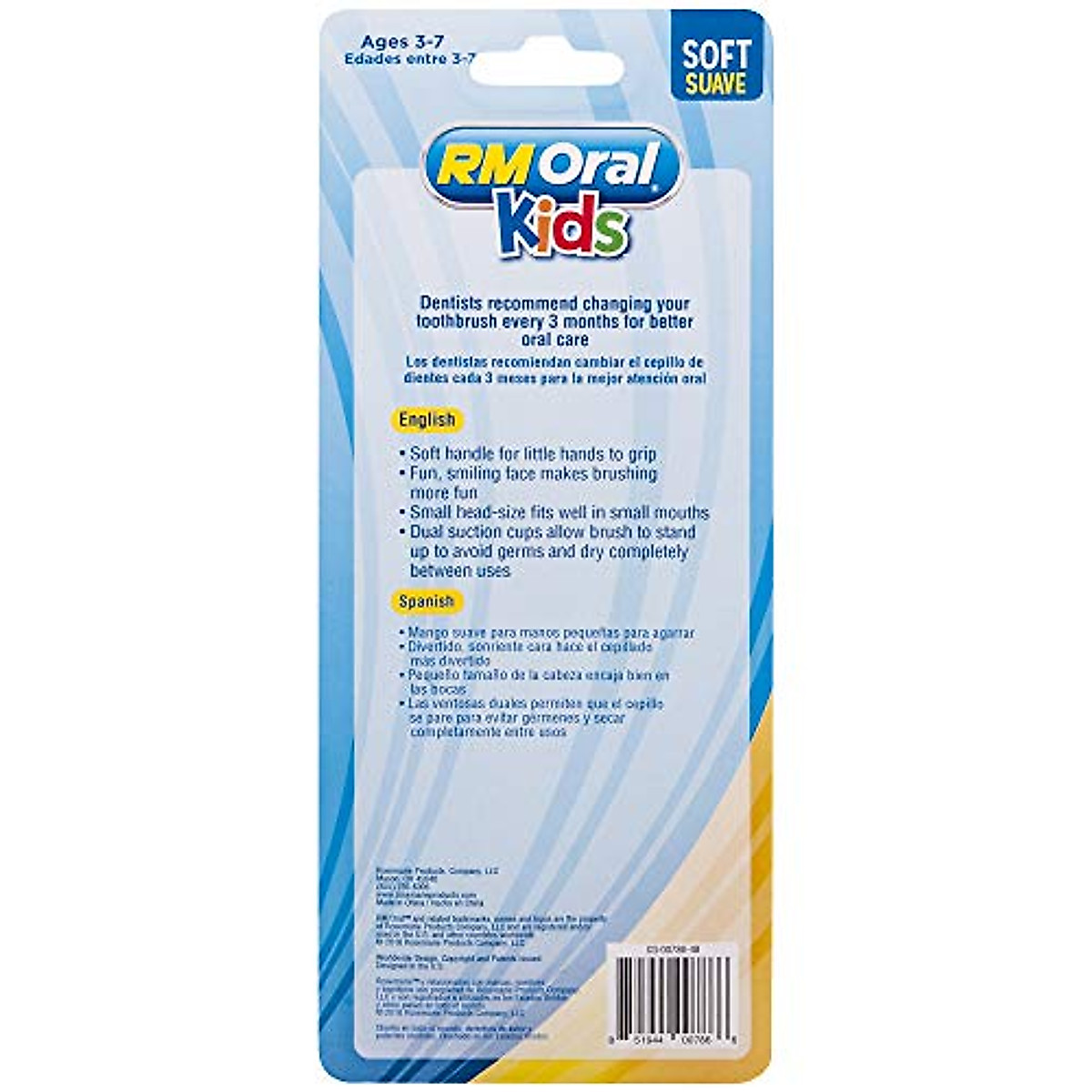 RM Oral Kids Healthy Smiles Suction Cup Soft Toothbrushes, 3 Count Twin Pack