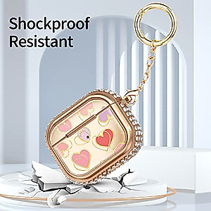 AIRSPO Case Cover for AirPods 3rd Generation Flower Patterns Protective AirPods 3 Case for Women AirPods 3 Earbuds Wireless Charging Case with Keychain (Gold/Love Heart)