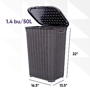 Designed Laundry Hamper with Lid, 2 Pack Plastic Laundry Hamper Basket, Purple Cloths Hamper Organizer with Cut-out Handles. Space Saving for Laundry Room Bedroom Bathroom, Knit Design 50 Liter.