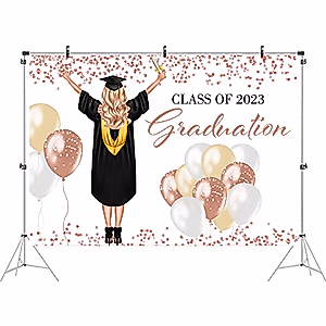 Ticuenicoa 7x5ft 2023 Congrats Grad Backdrop for Girls Photoshot Class of 2023 Congratulations Graduation Party Decor Pink Balloon Photography Background Prom Photo Booth Props Dessert Table Banner