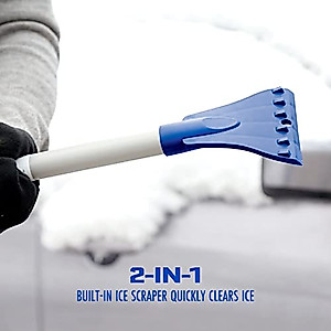 Snow Joe SJBLZD The Original 2-in-1 Telescoping Snow Broom + Ice Scraper w/18-Inch No-Scratch Foam Head, Closed Cell Foam for No Water Absorption, Blue