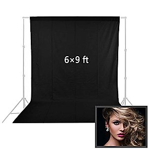 Folong Black Backdrop，Black Photo Backdrop，Black Screen Photo backdrop6 x 9 feet Black Photo Background Polyester Fiber, Non-Reflective Edge Treatment to Prevent Tearing 4 Clips