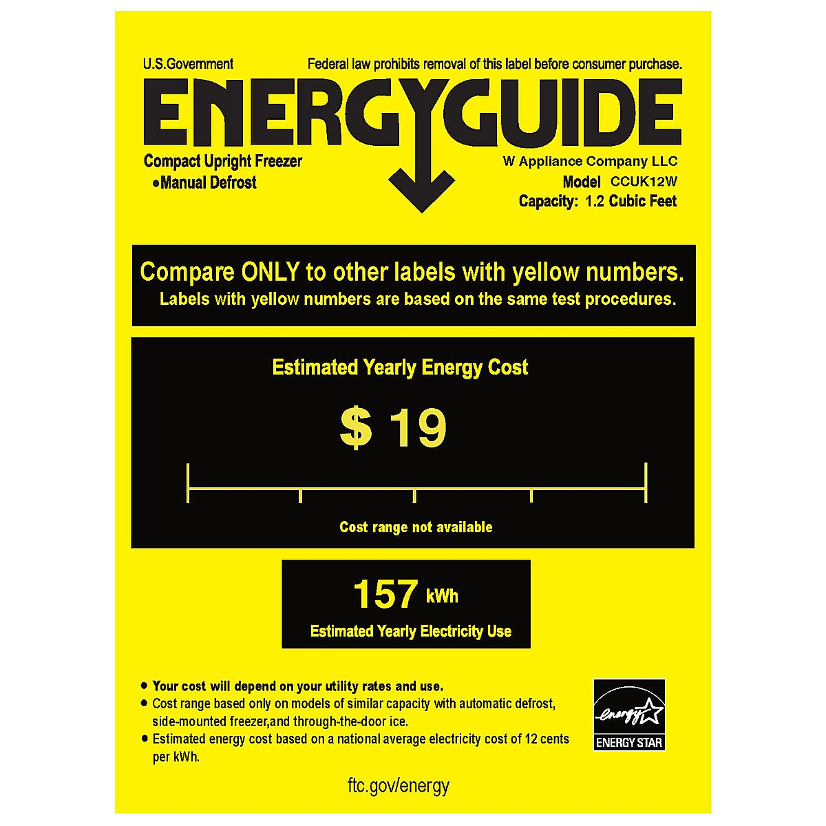 Commercial Cool CCUK12W 1.2 Cu. Ft. Upright Freezer with Adjustable Thermostat Control and R600a Refrigerant, White