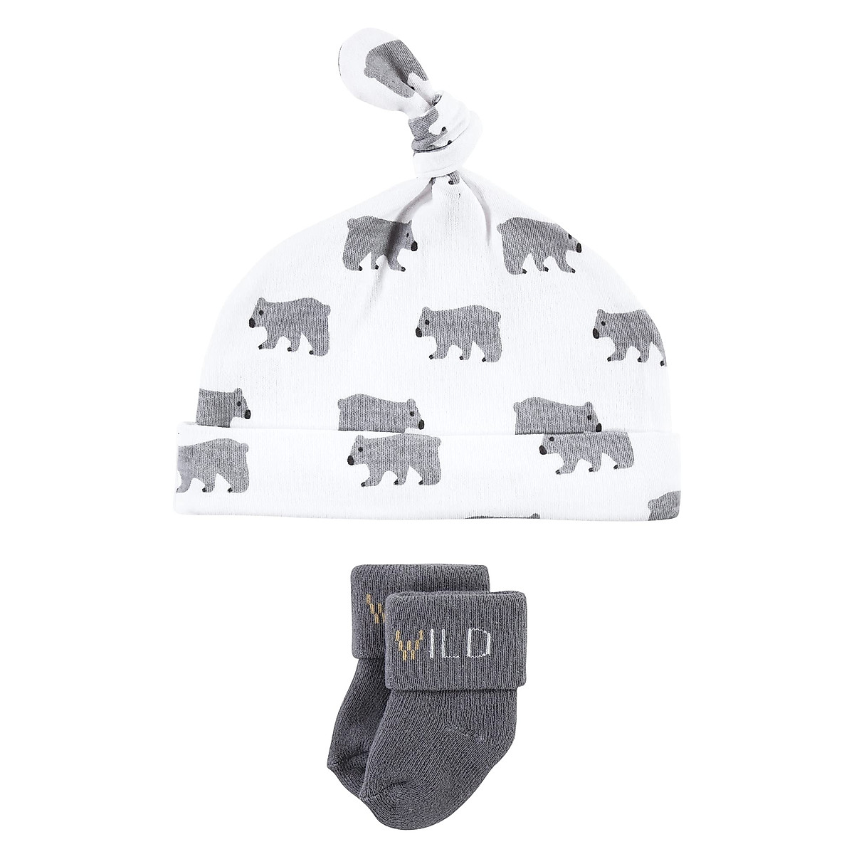 Hudson Baby Unisex Baby Cap and Socks Set, Woodland, 0-9 Months