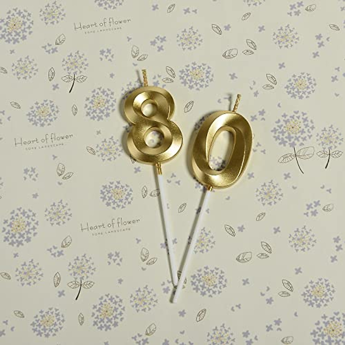80th Birthday Candles,Gold Number 80 Cake Topper for Birthday Decorations Party Decoration