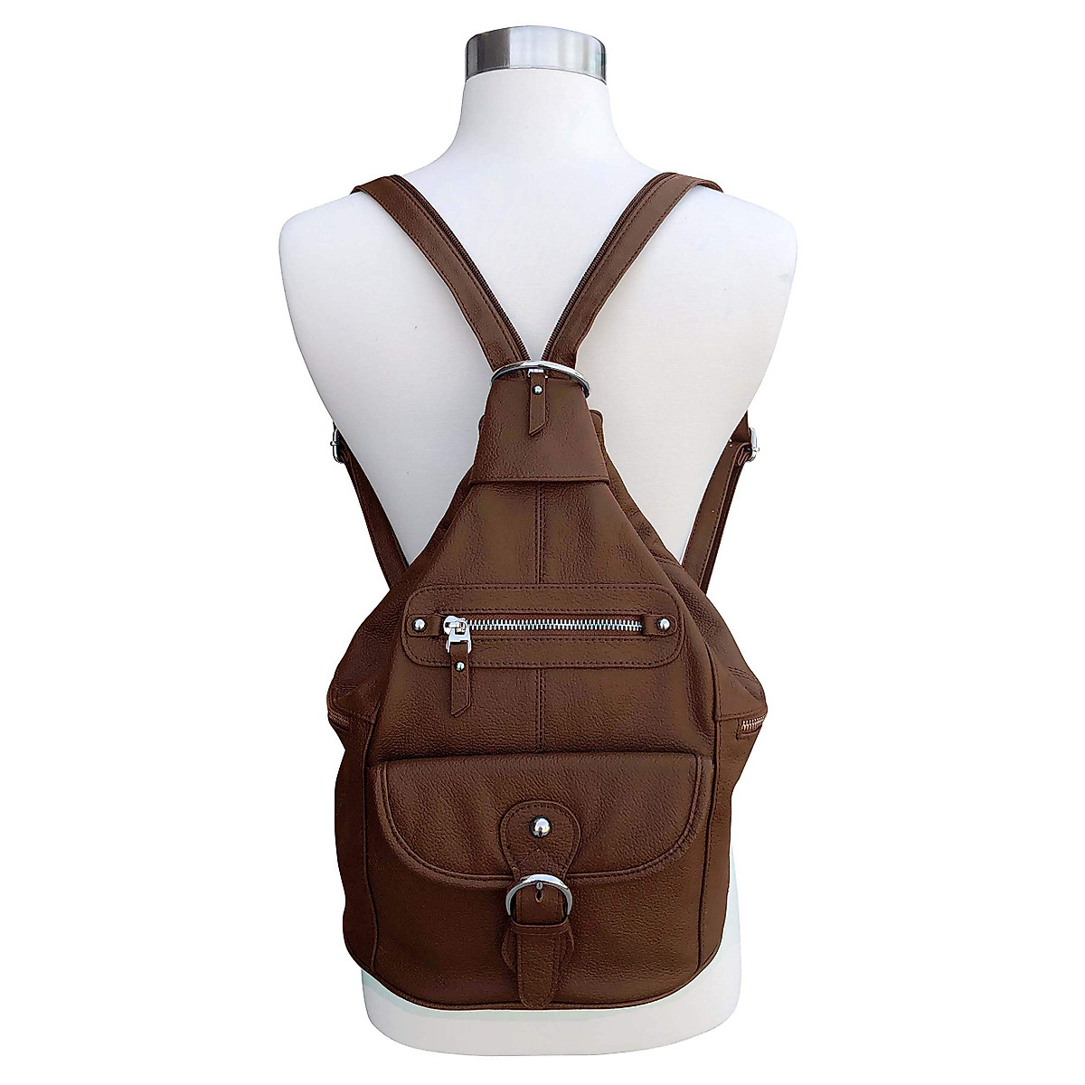 Roma Leathers Concealment Backpack - Premium Brown Cowhide Leather - Dual Entry Gun Compartment - YKK Locks - Metal Zippers - Convertible Straps - Multi Pocket Shoulder Bag - Designed in the U.S.A.