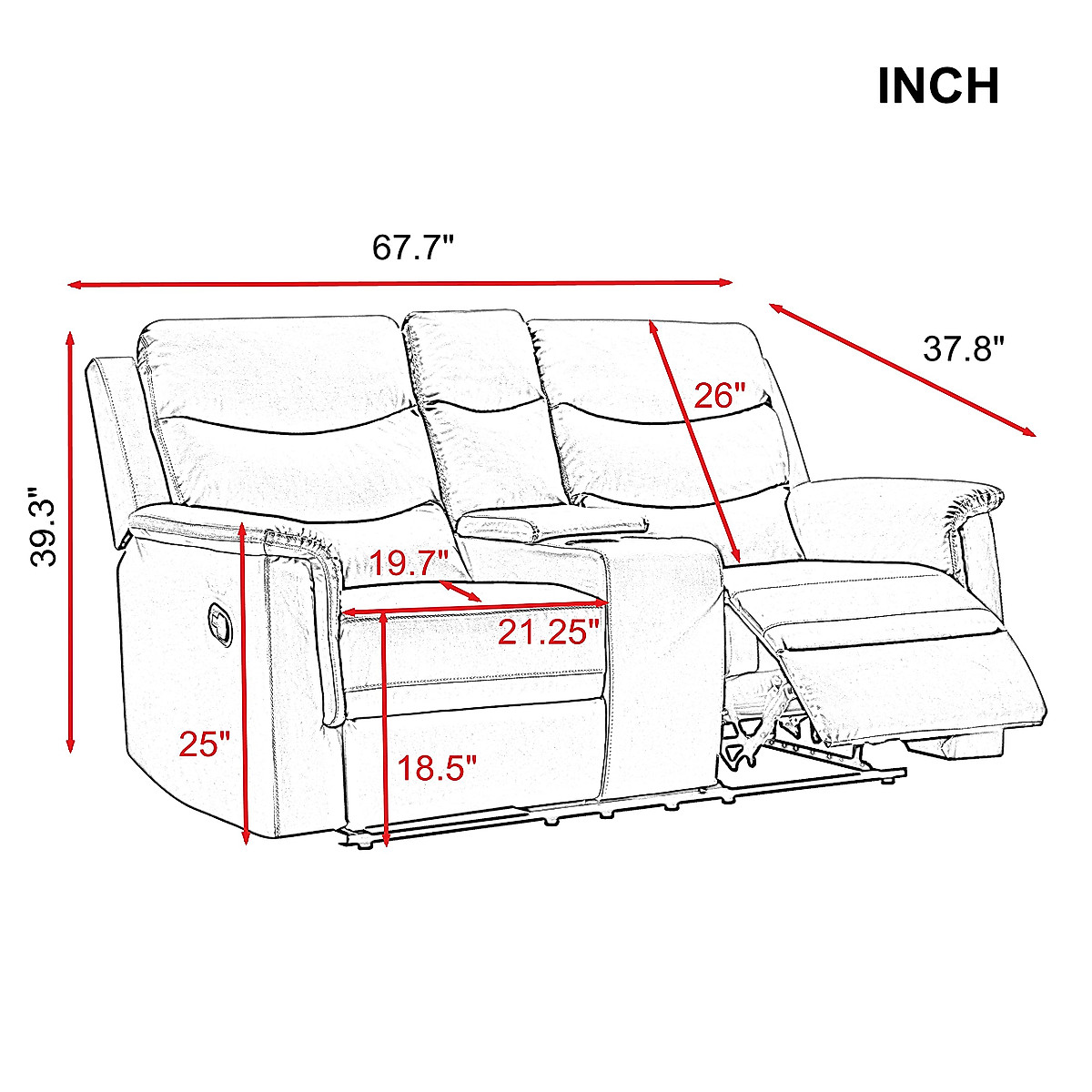 Faxu Leather Love Seat Recliners, Manual Double Reclining Loveseat Sofa, Home Theater Seating with Storage Console, Wall Hug RV Couch with Cup Holders for Living Room Furniture Sets