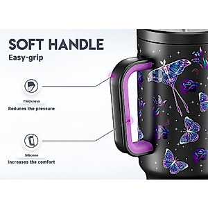 Meoky 40 oz Glow in the Dark Tumbler with Handle and Straw, Tumbler with Lid and Straw, Insulated Stainless Steel Travel Mug, 100% Leak-proof, Keeps Cold for 34 Hours (Butterfly)