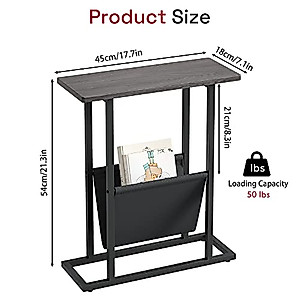 Yusong Small Narrow Side Table for Small Spaces, Slim End Table Magazine Table Nightstand with Storage Holder, Accent Skinny Snack Couch Bedside Table, Grey